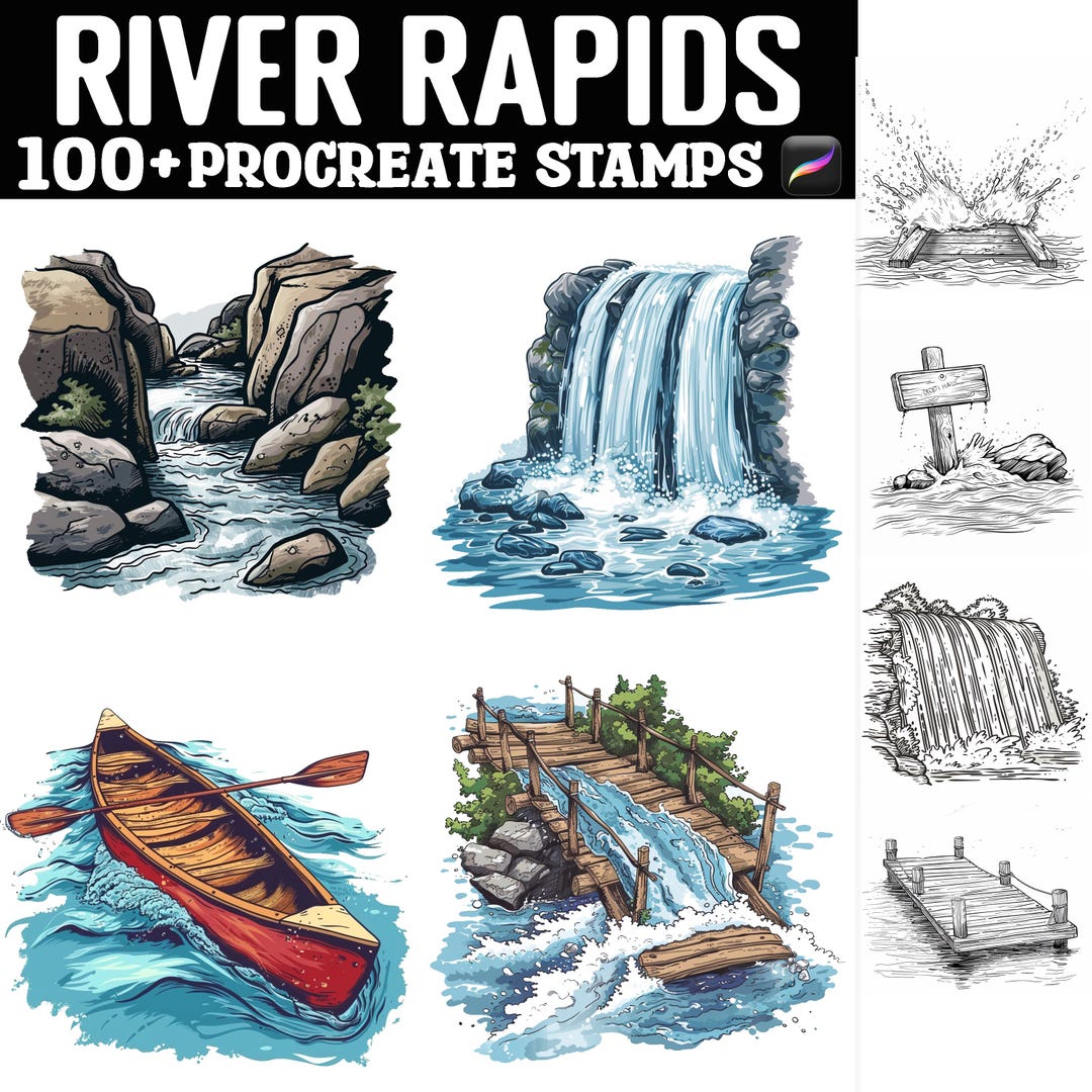 100+ River Rapids Procreate Stamps | Procreate Brushes | Instant ...