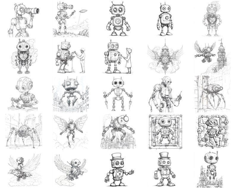 100+ Steampunk Robot Procreate Stamps | Procreate Brushes | Instant ...