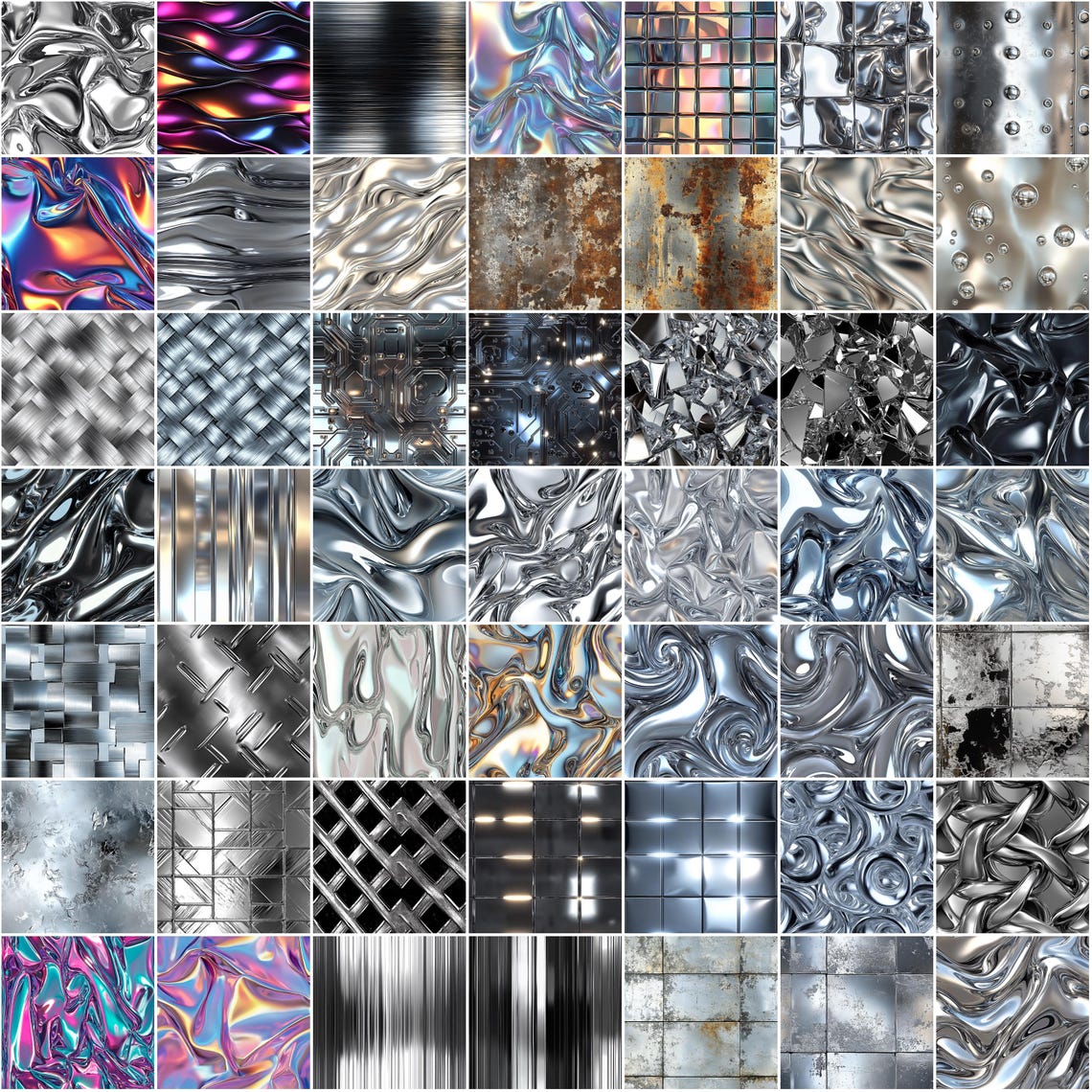 Chrome Texture Procreate Brushes: Seamless Metallic Patterns (instant ...