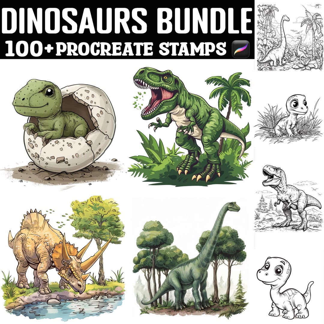 100+ Dinosaur Procreate Stamps | Procreate Brushes | Instant Digital ...
