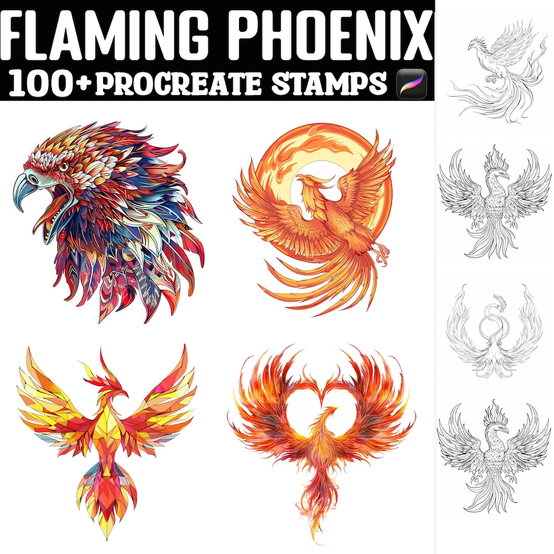 100+ Flaming Phoenix Procreate Stamps | Procreate Brushes | Instant ...