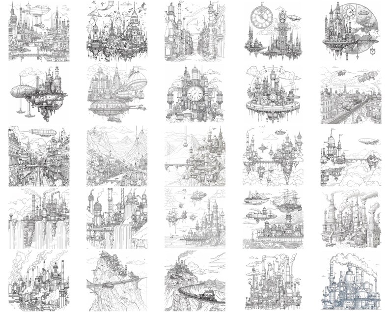 100+ Steampunk Cityscape Procreate Stamps | Procreate Brushes | Instant ...