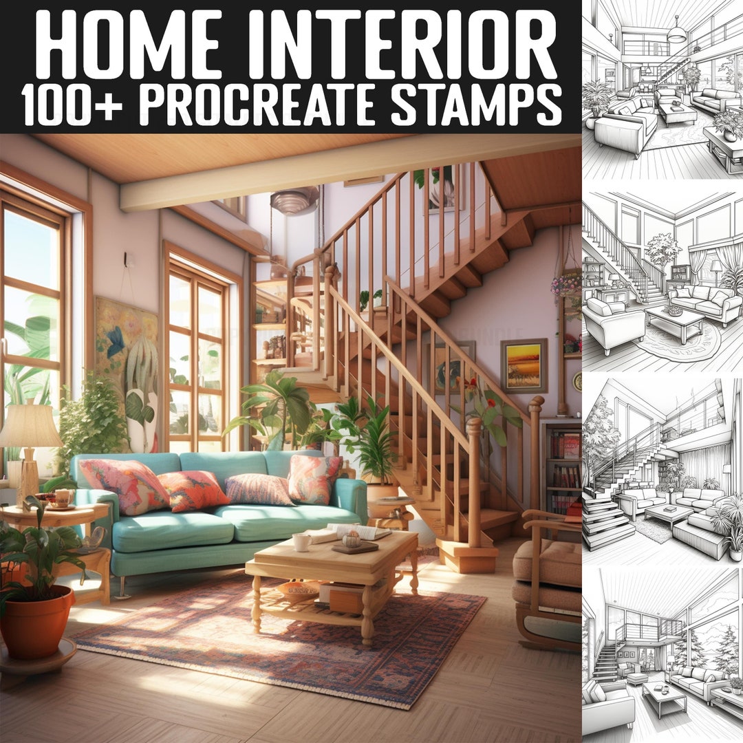 100+ Procreate Home Interior Stamps | Interior Art Guides | Instant ...