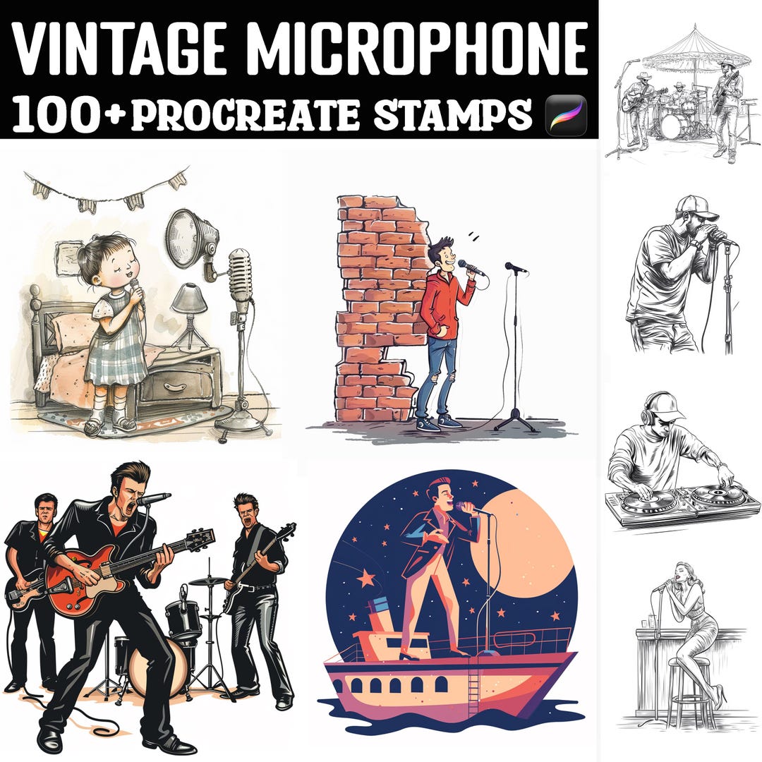100+ Vintage Microphone Stamps | Procreate Brushes | Instant Digital ...