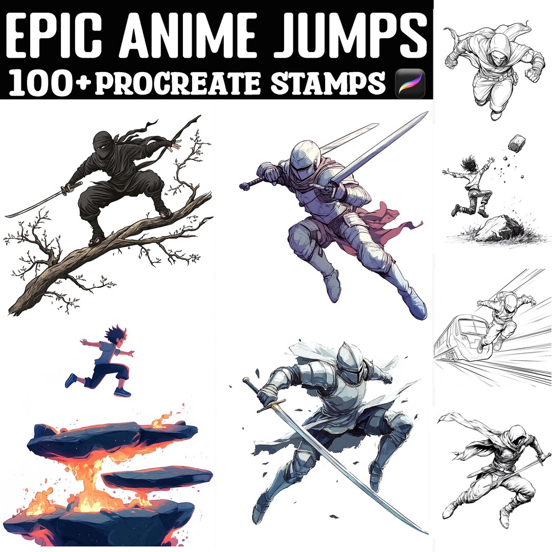 100+ Epic Anime Jumps Procreate Stamps | Procreate Brushes | Instant ...
