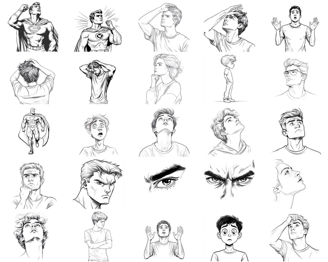 100+ Confused Expression Poses Procreate Stamps | Procreate Brushes ...