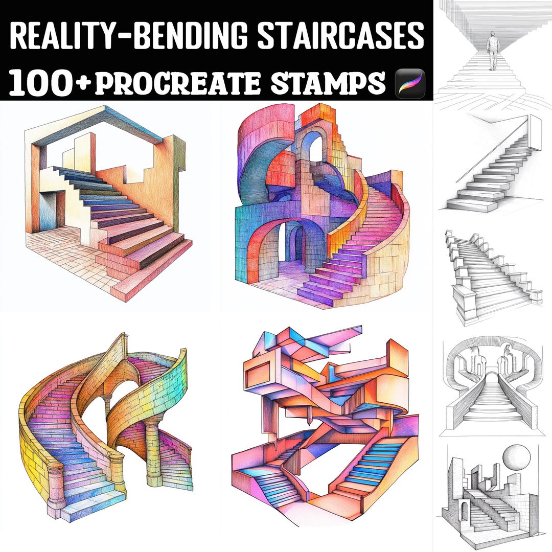 100+ Reality-bending Staircases Procreate Stamps | Procreate Brushes ...