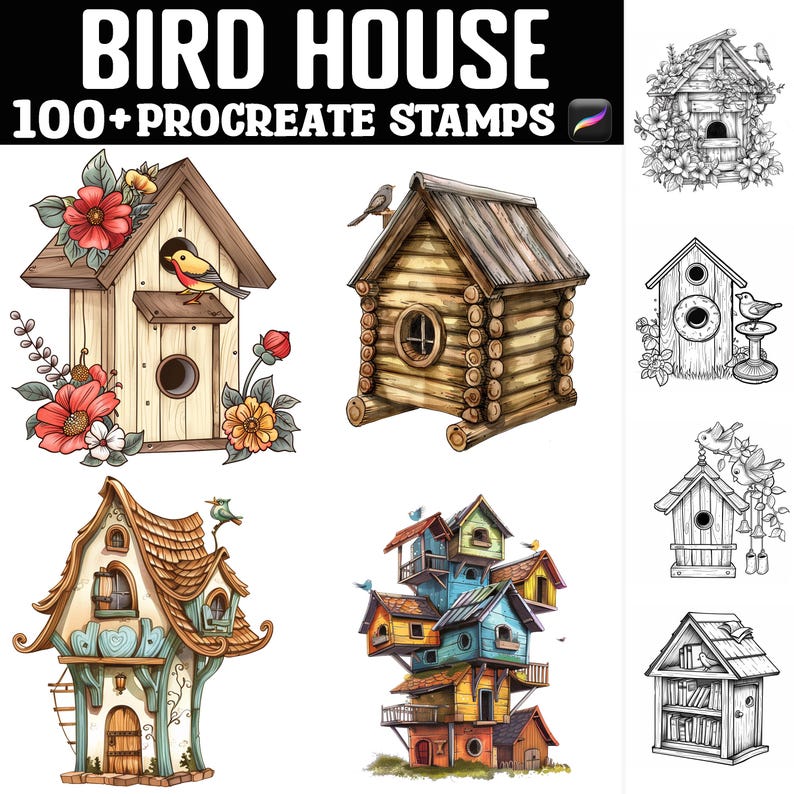 100+ Bird House Procreate Stamps | Procreate Brushes | Instant Digital ...