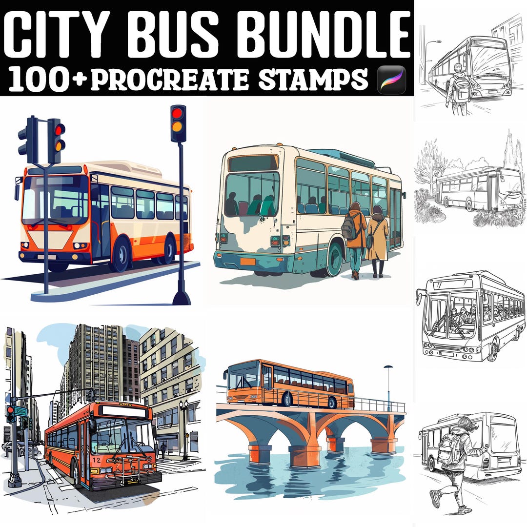 100+ City Bus Procreate Stamps | Procreate Brushes | Instant Digital ...
