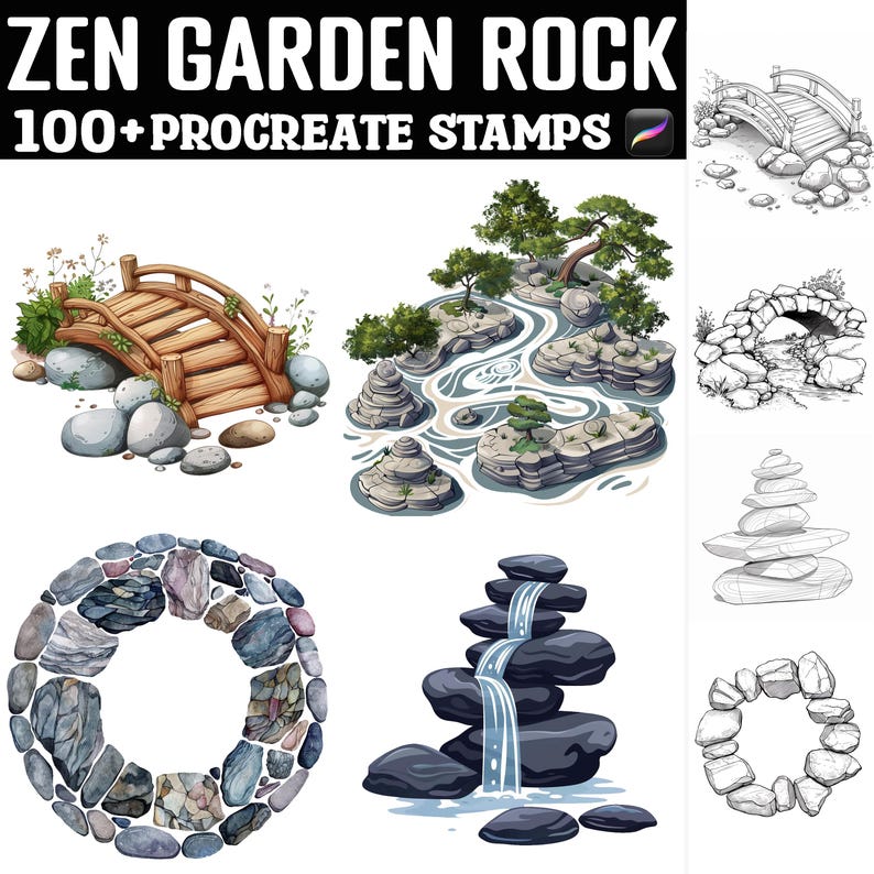 100+ Zen Garden Rock Procreate Stamps | Procreate Brushes | Instant ...