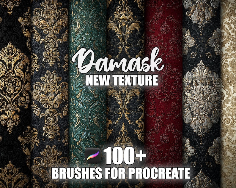 Damask Texture Procreate Brushes: 100+ Seamless Pattern Stamps (instant ...