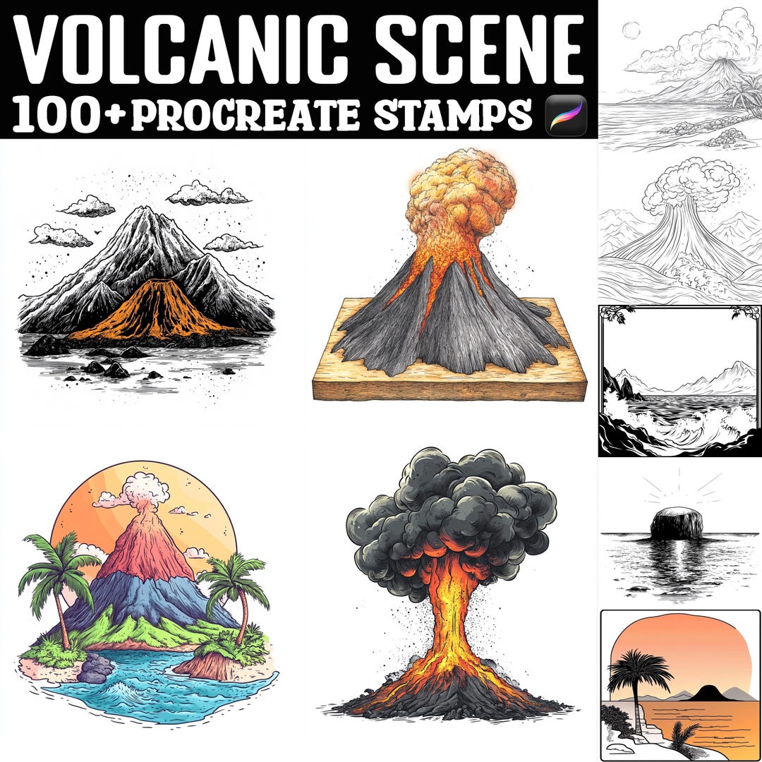 100+ Volcanic Scene Stamps | Procreate Brushes | Instant Digital ...