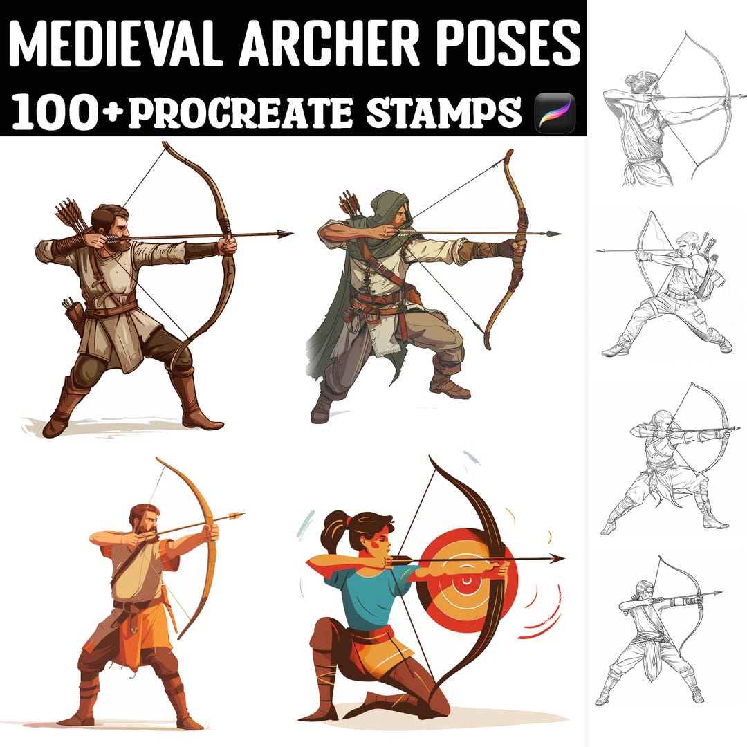 100+ Medieval Archer Poses Procreate Stamps | Procreate Brushes ...