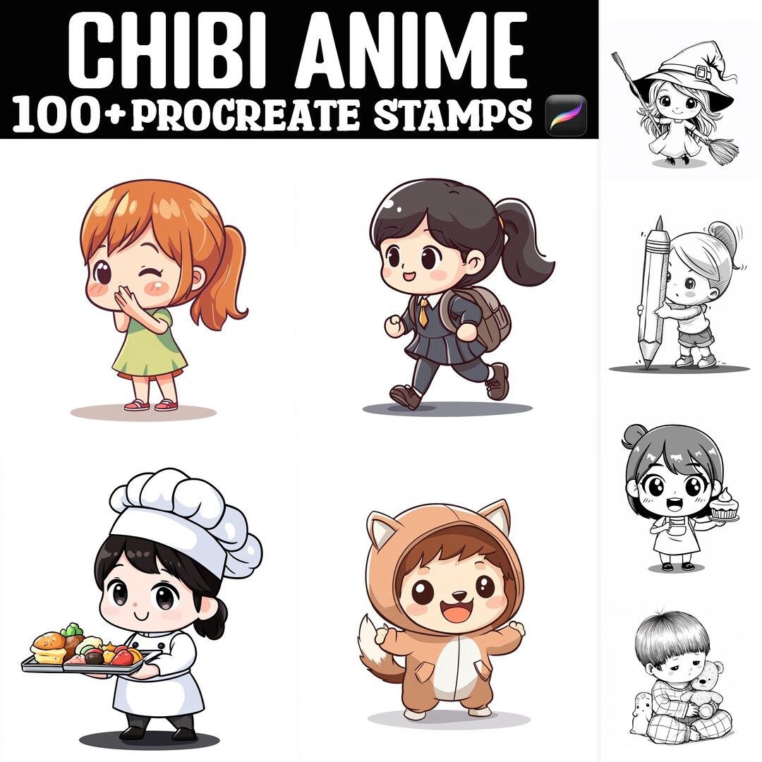 100+ Chibi Anime Procreate Stamps | Procreate Brushes | Instant Digital ...