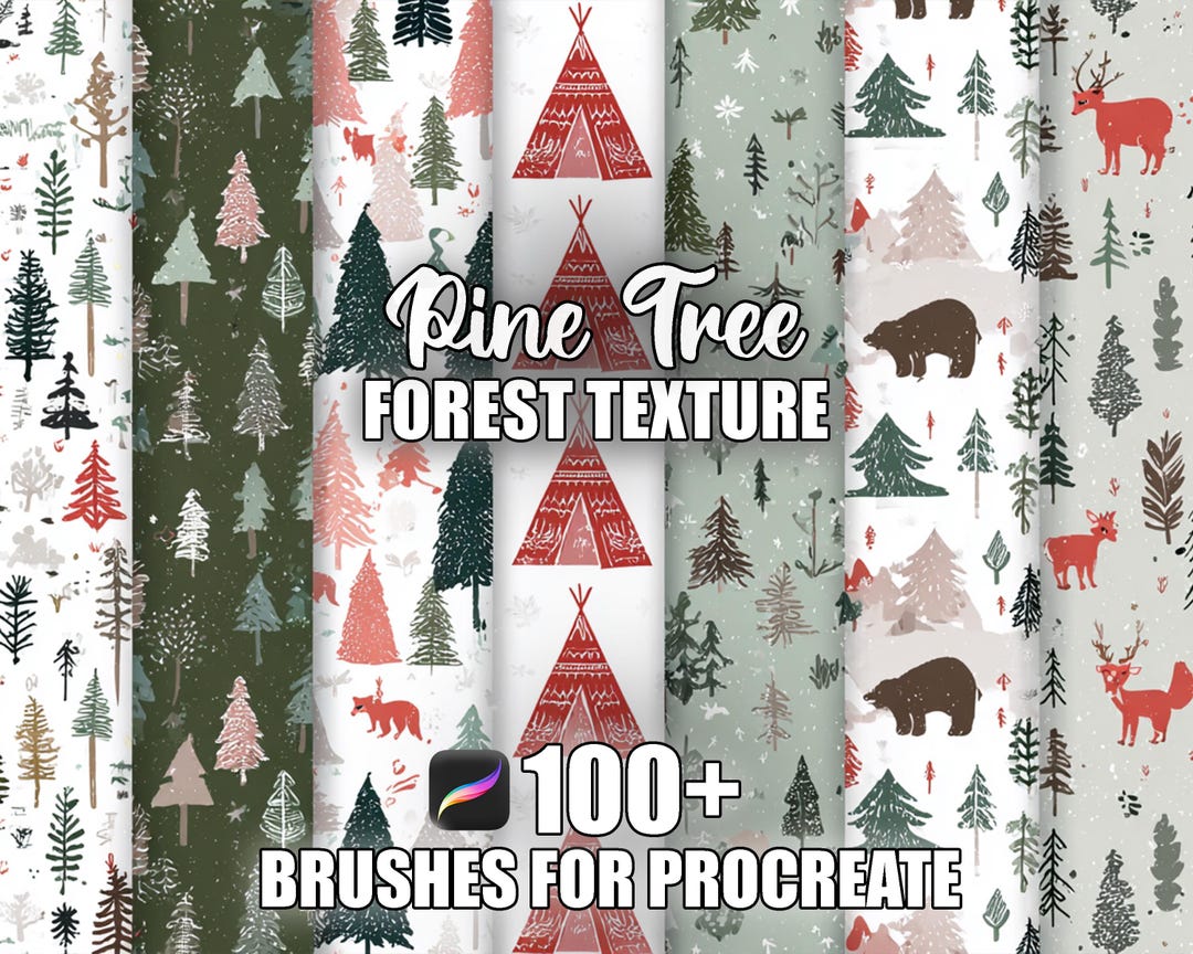 100+ Pine Tree Forest Texture Procreate Pattern Brushes | Seamless ...