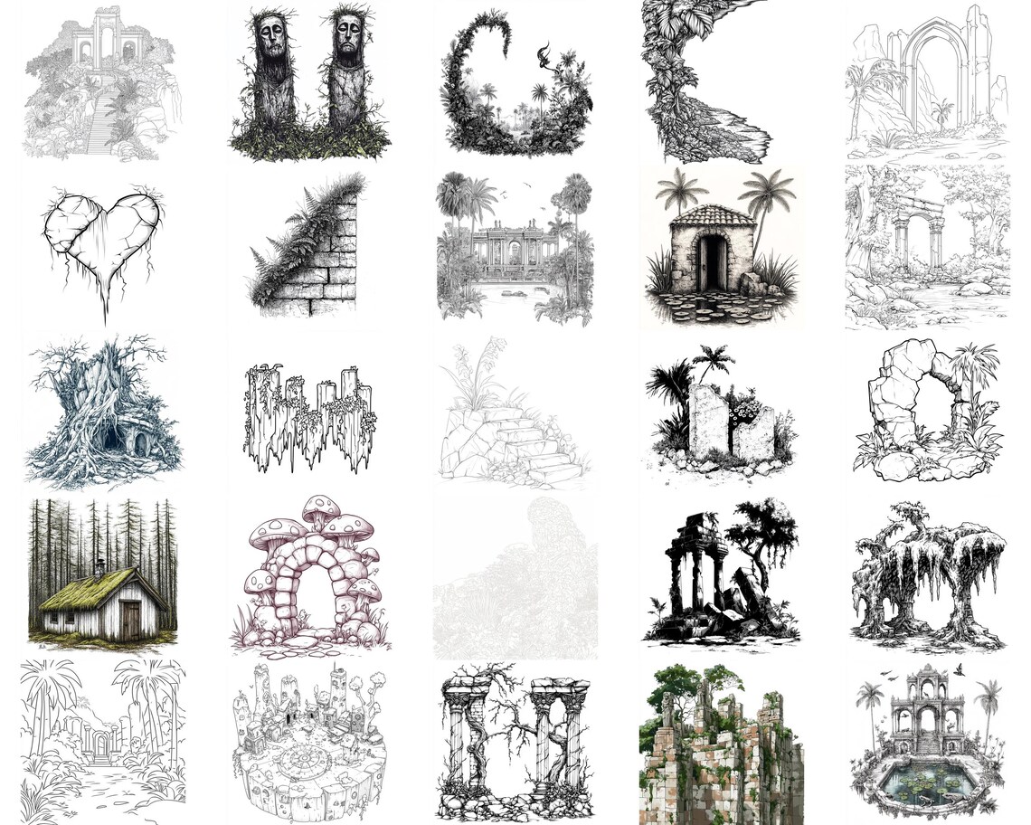 100+ Overgrown Rainforest Ruins Procreate Stamps | Procreate Brushes ...