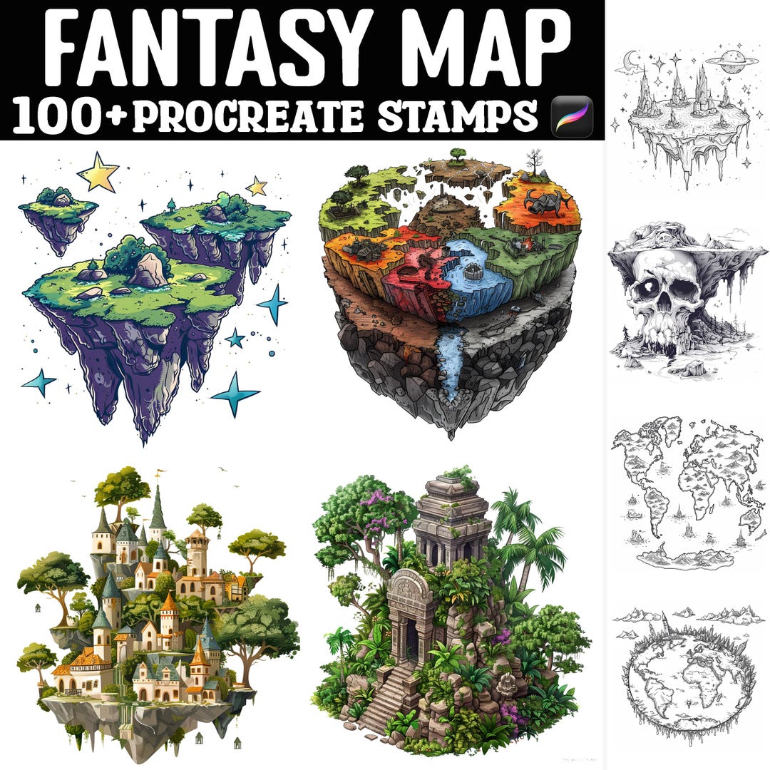 100+ Fantasy Map Procreate Stamps | Procreate Brushes | Instant Digital ...