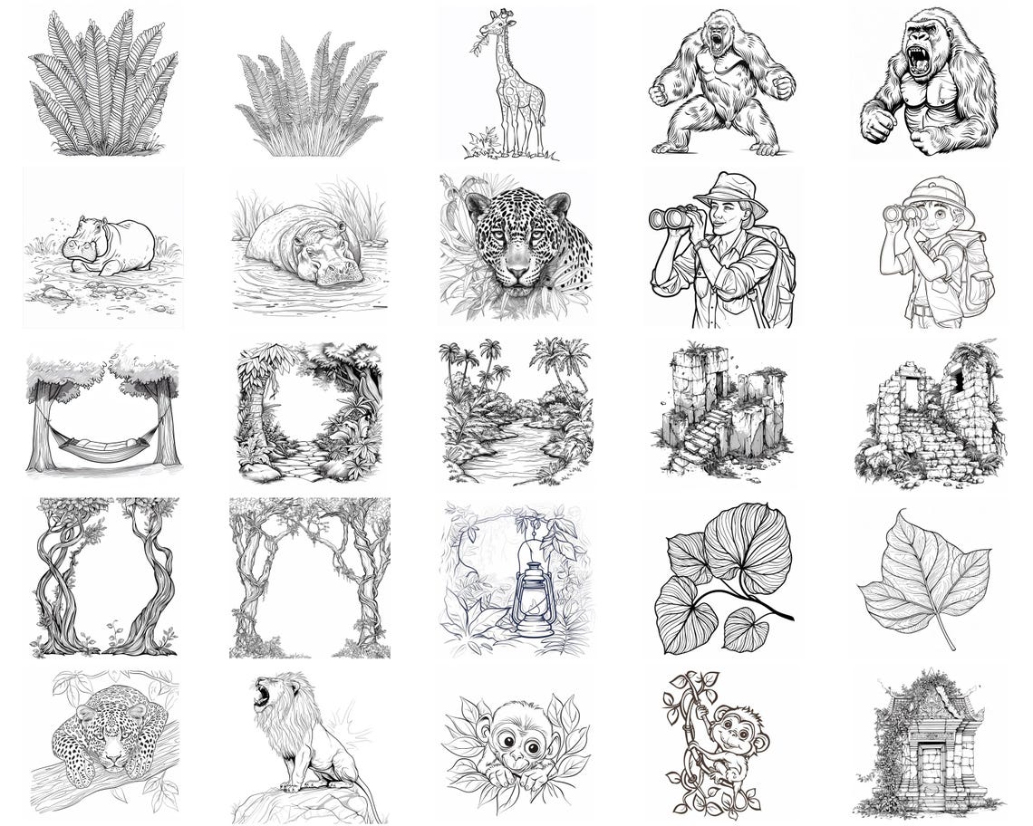100+ Jungle Safari Procreate Stamps | Procreate Brushes | Instant ...