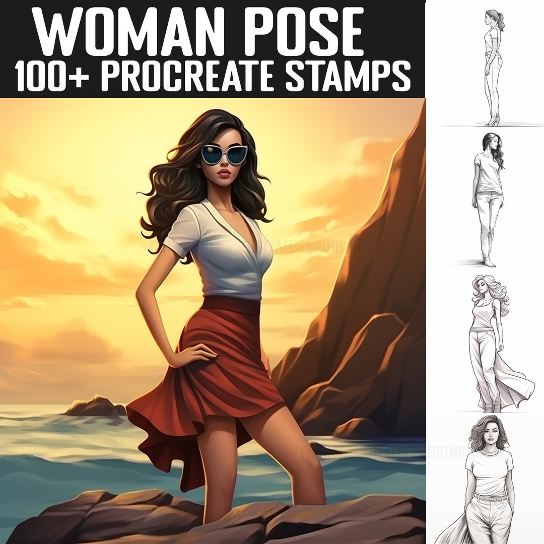 100+ Woman Pose Procreate Stamps | Woman Pose Guides | Instant Digital ...