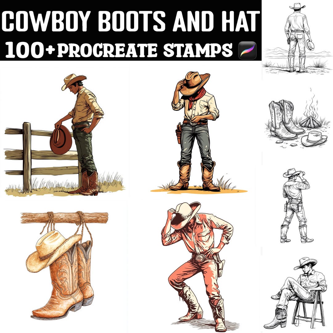 100+ Cowboy Boots and Hat Procreate Stamps | Procreate Brushes ...