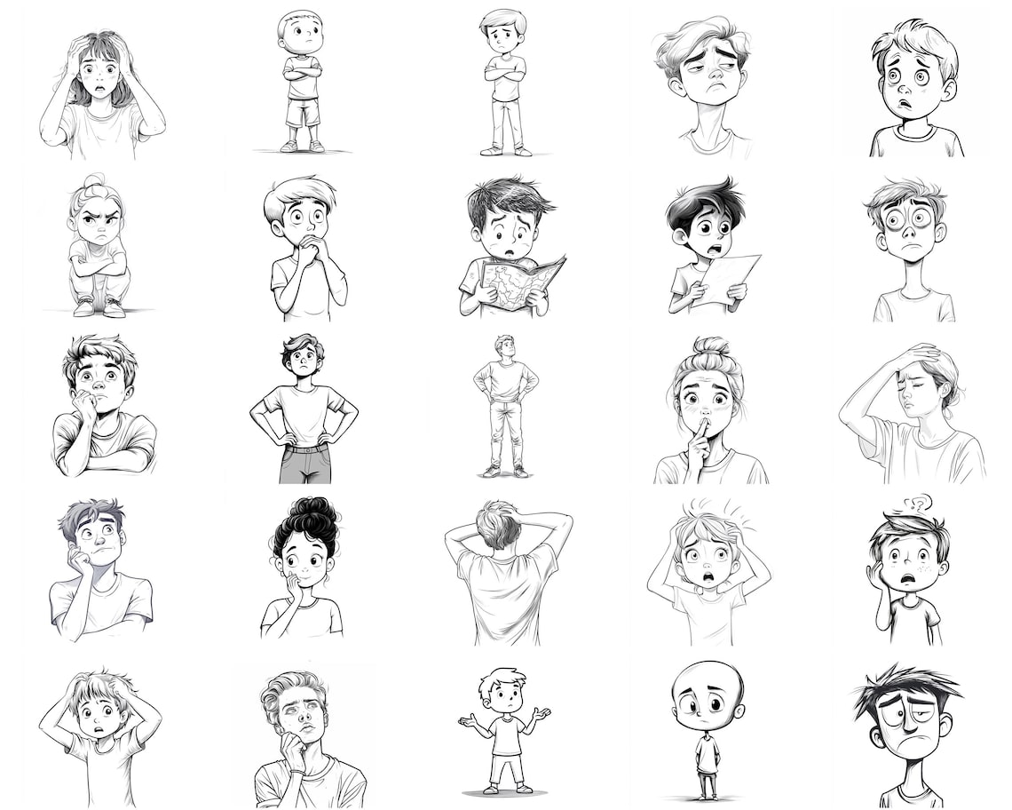 100+ Confused Expression Poses Procreate Stamps | Procreate Brushes ...