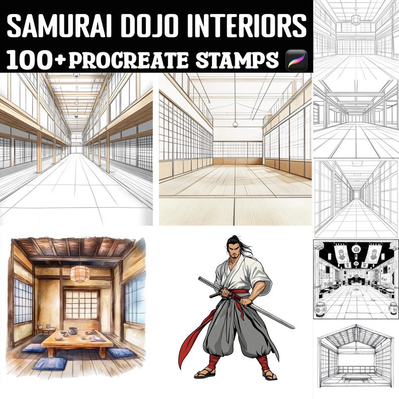 100+ Samurai Dojo Interiors Procreate Stamps | Procreate Brushes ...