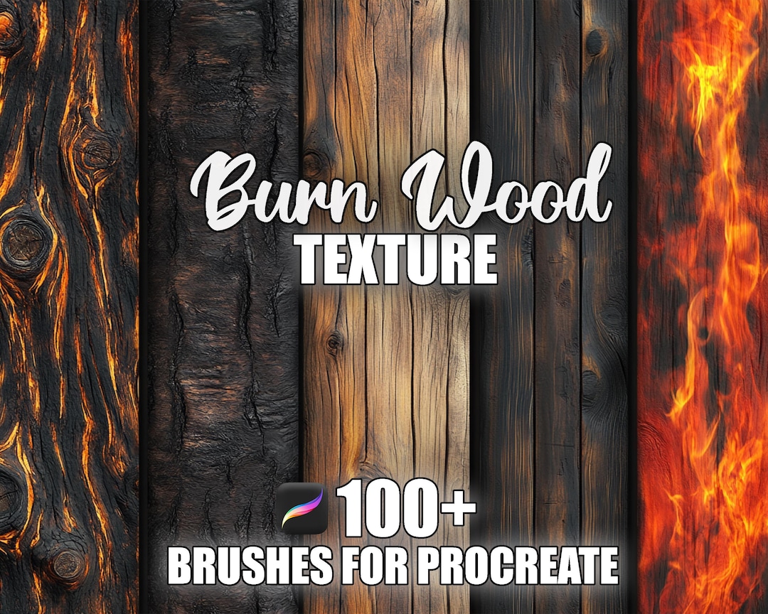 Burn Wood Texture Procreate Brushes: Seamless Charred Timber Patterns ...