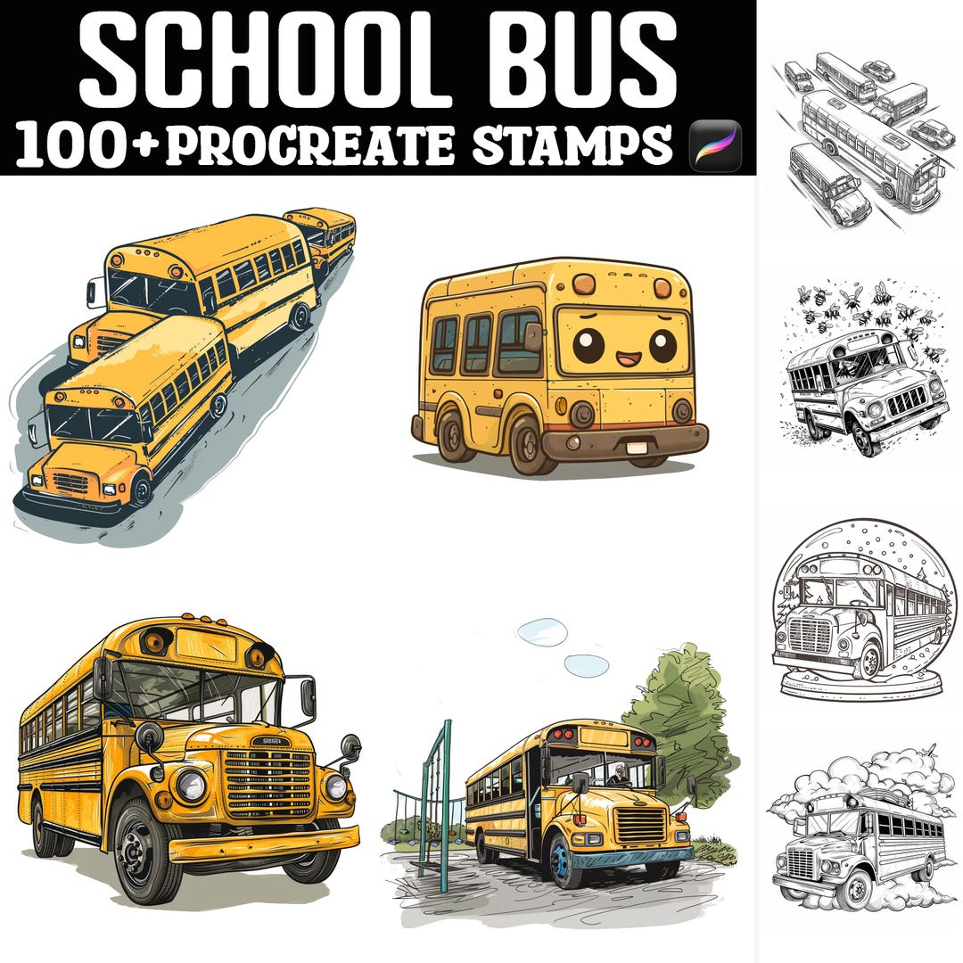 100+ School Bus Procreate Stamps | Procreate Brushes | Instant Digital ...