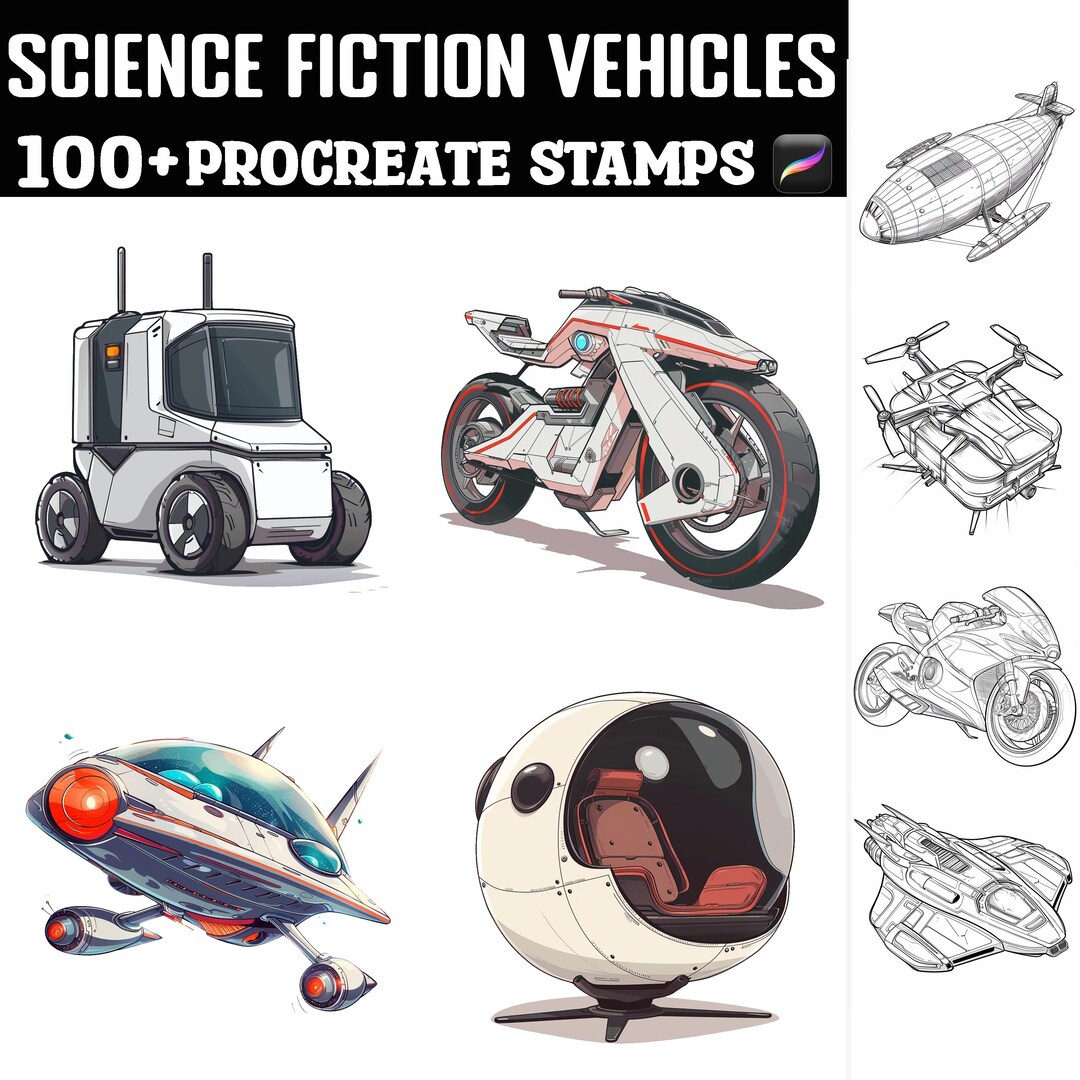 100+ Science Fiction Vehicles Procreate Stamps | Procreate Brushes ...