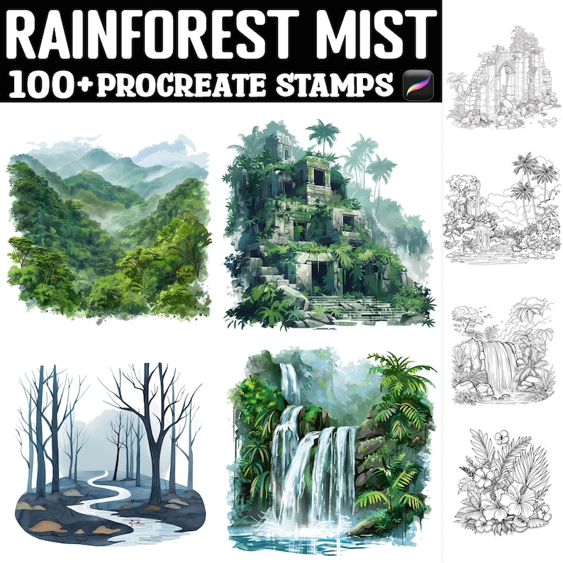100+ Rainforest Mist Procreate Stamps | Procreate Brushes | Instant ...