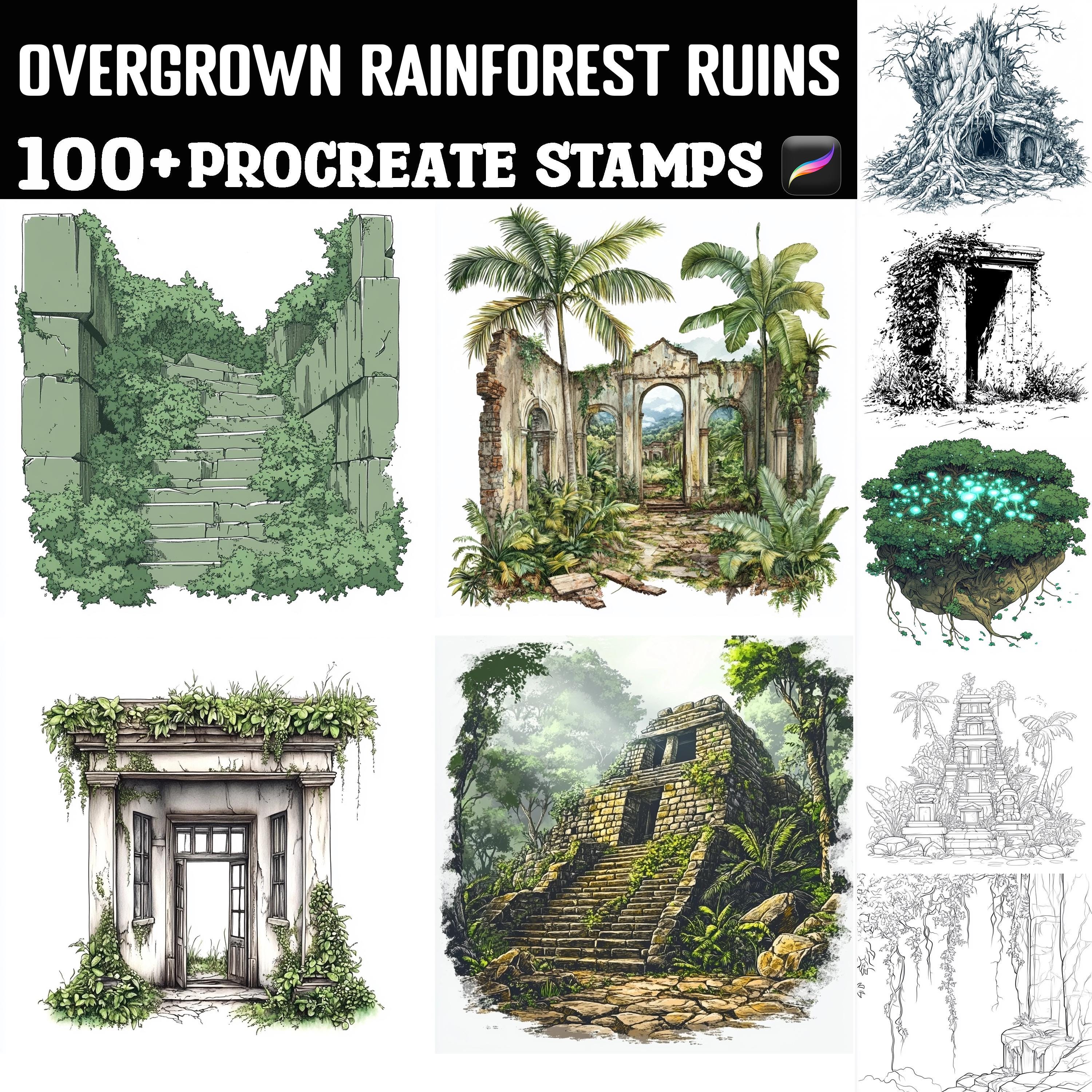 100+ Overgrown Rainforest Ruins Procreate Stamps | Procreate Brushes ...