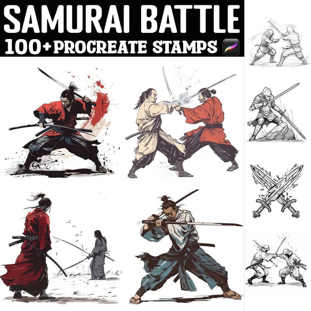 100+ Samurai Battle Procreate Stamps | Procreate Brushes | Instant ...