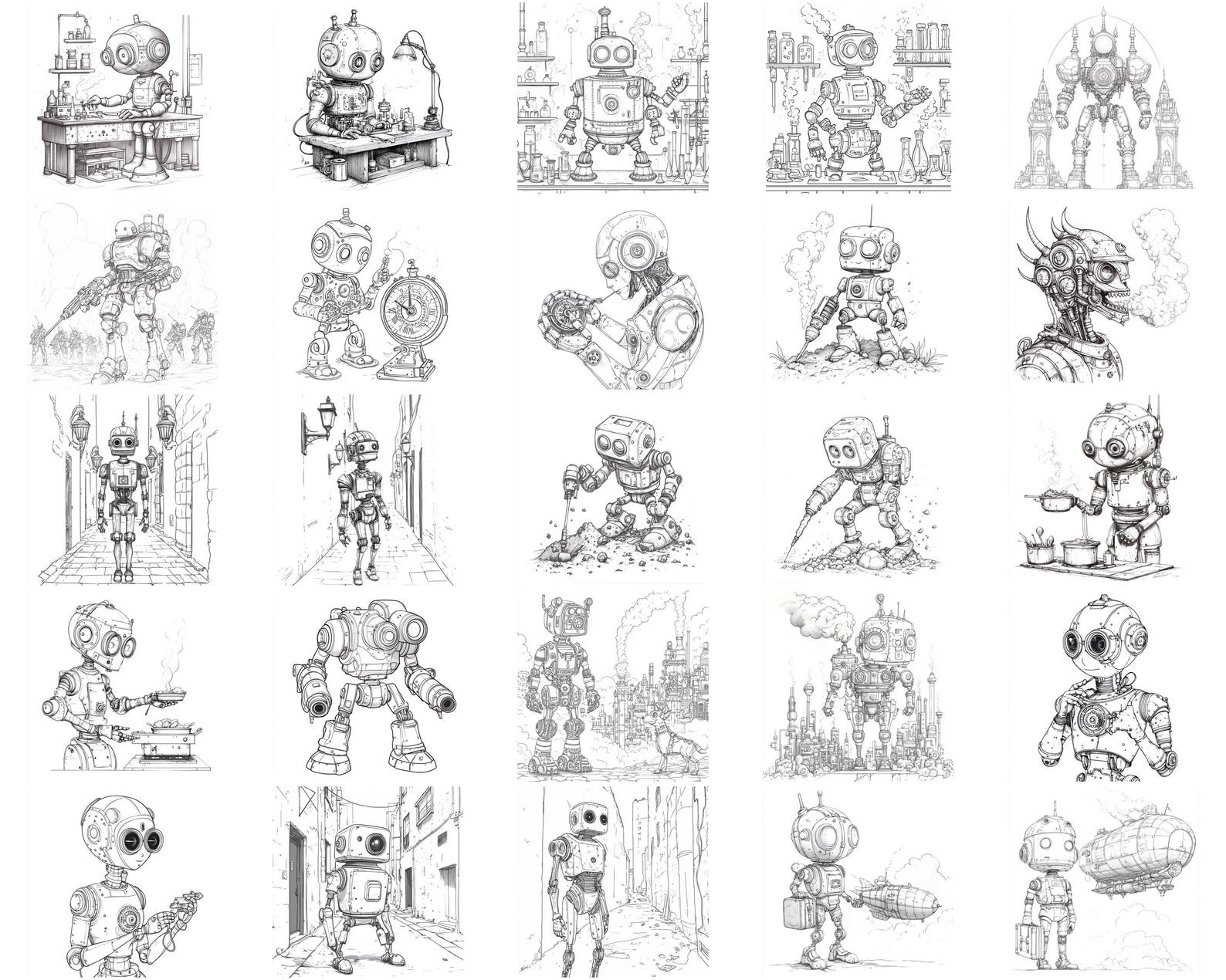 100+ Steampunk Robot Procreate Stamps | Procreate Brushes | Instant ...