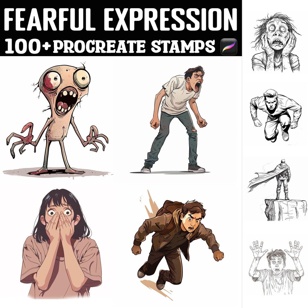 100+ Fearful Expression Poses Procreate Stamps | Procreate Brushes ...