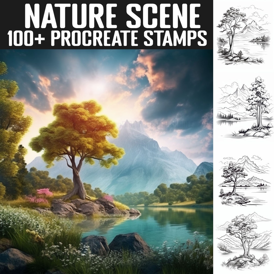 100+ Procreate Nature Scene Stamps | Nature Scene Guides | Instant ...