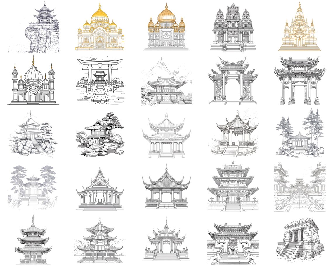 100+ Eastern Temples Procreate Stamps | Procreate Brushes | Instant ...