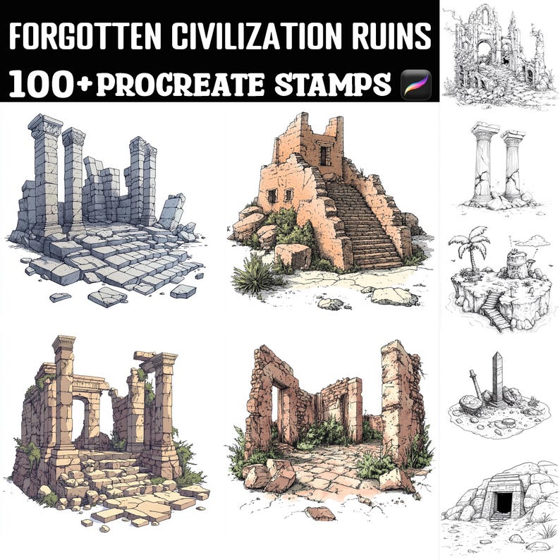100+ Ruins of A Forgotten Civilization Procreate Stamps | Procreate ...