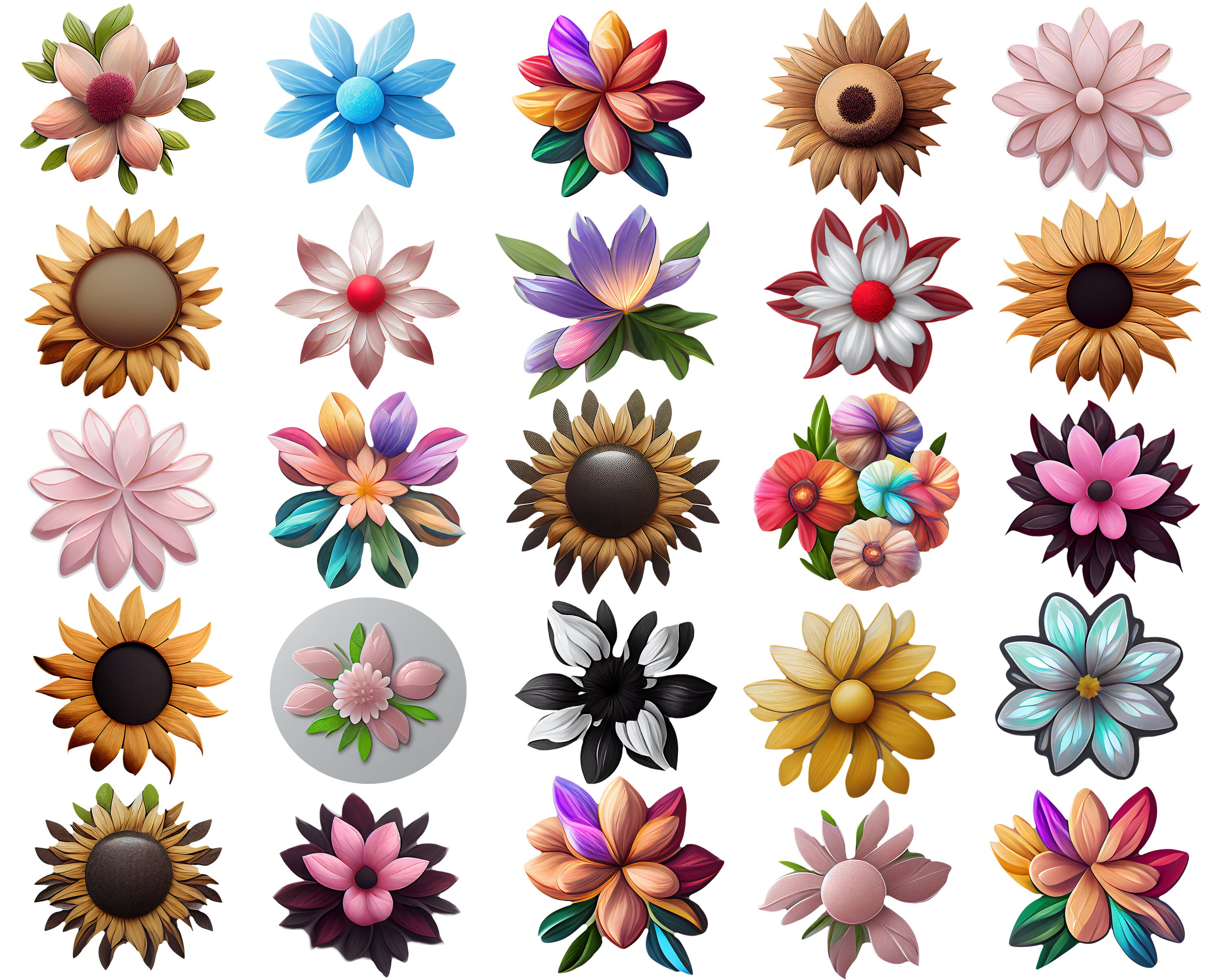 Flower Clipart Bundle Flower Clip Art Flower Llustrations - Etsy Canada