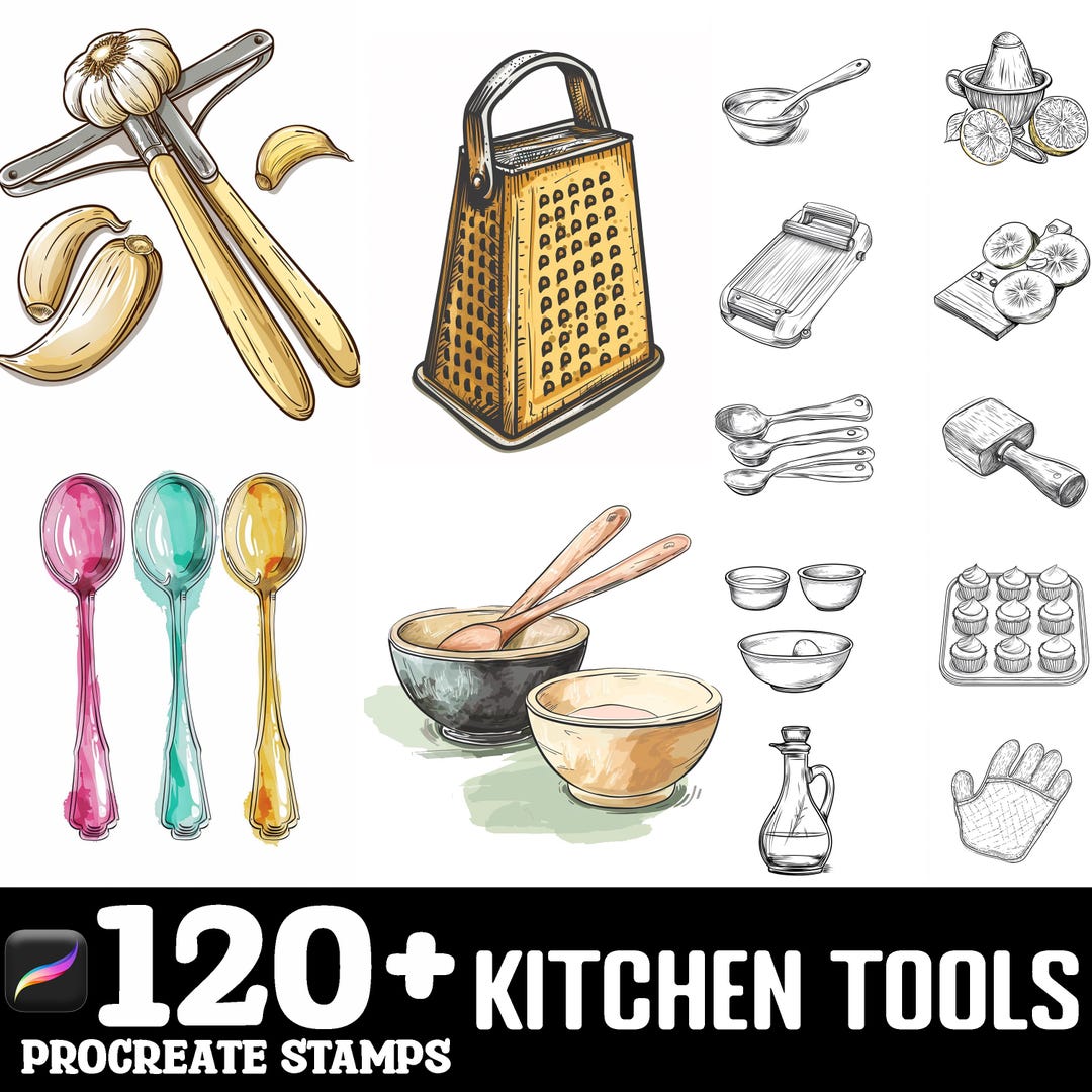120+ Kitchen Tools Procreate Stamps | Procreate Brushes | Instant ...
