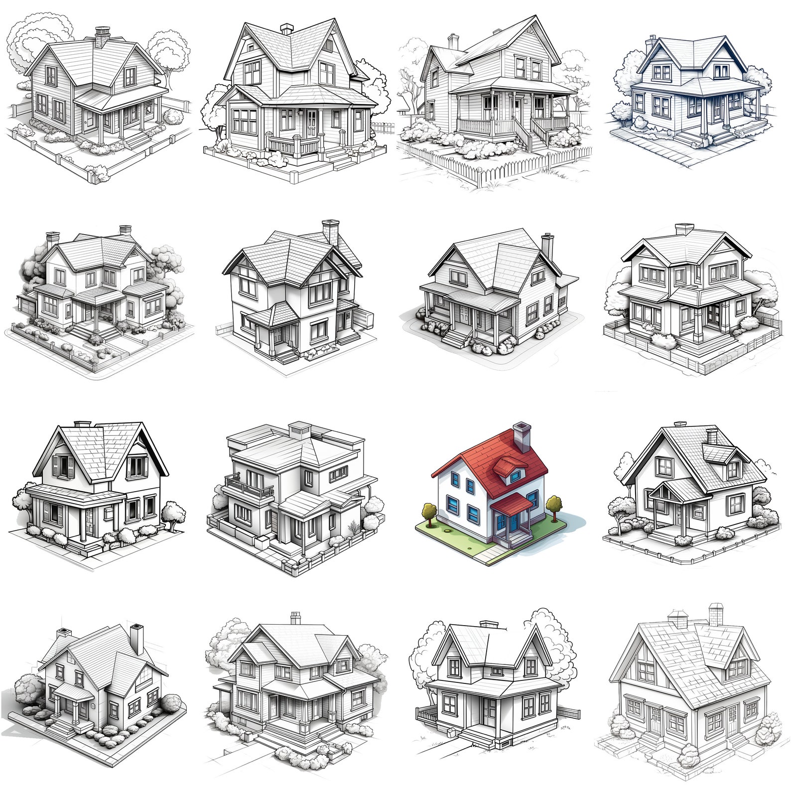 100+ Procreate Isometric House Stamps | House Guides | Instant Digital ...