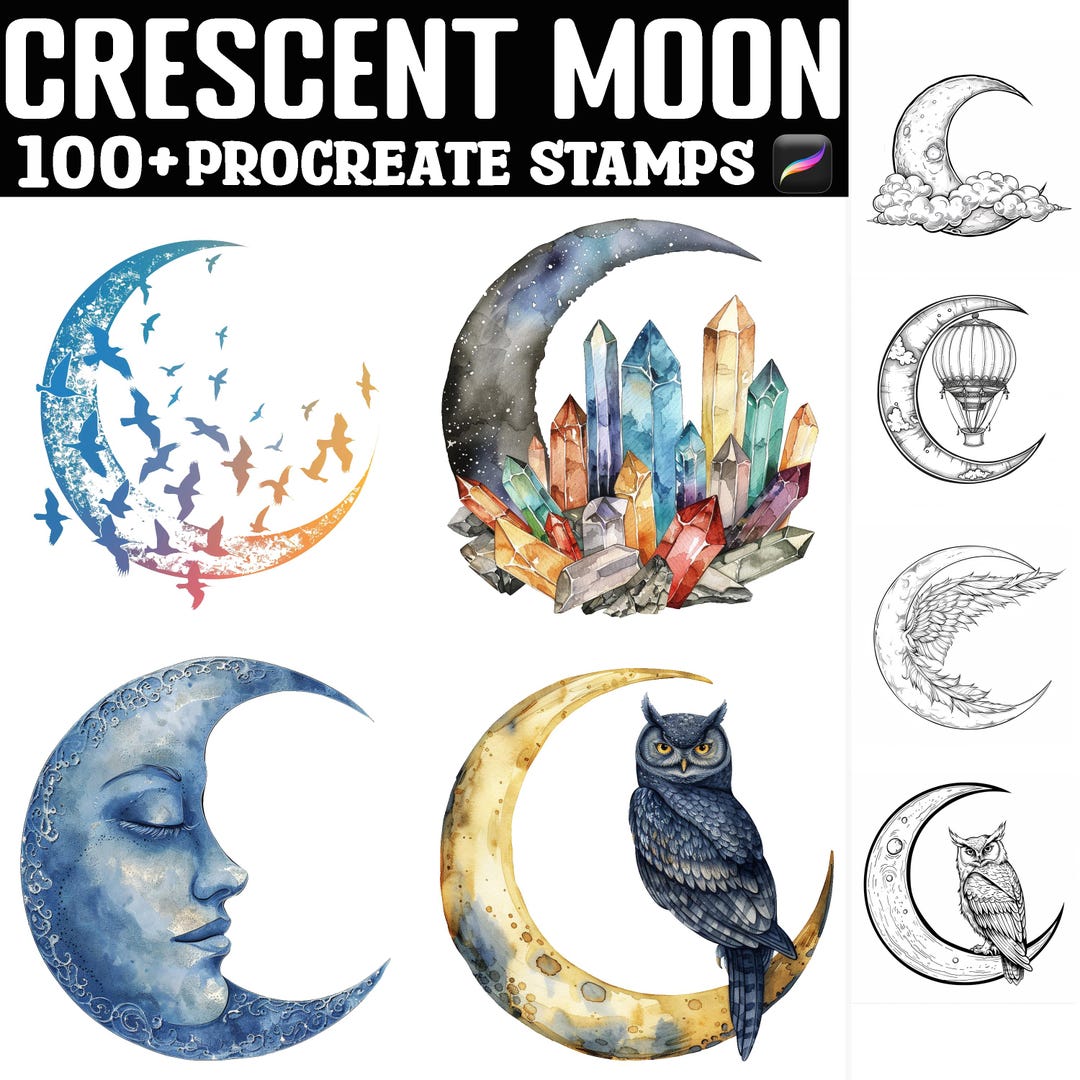 100+ Crescent Moon Procreate Stamps | Procreate Brushes | Instant ...