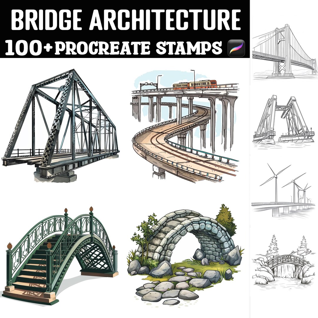 100+ Bridge Architecture Procreate Stamps | Procreate Brushes | Instant ...