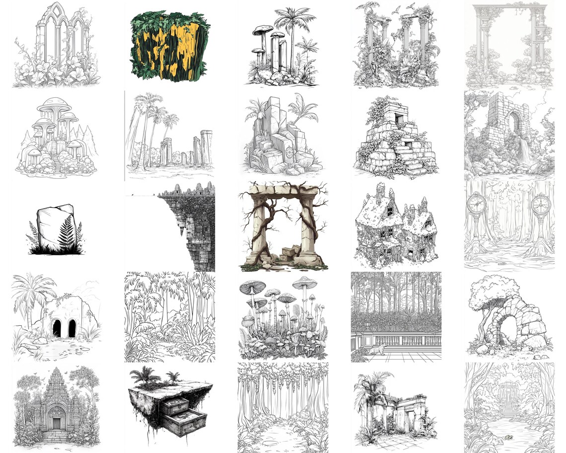 100+ Overgrown Rainforest Ruins Procreate Stamps | Procreate Brushes ...