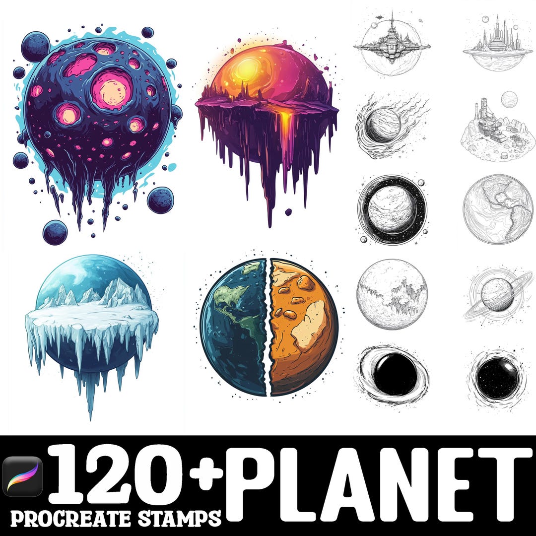 120 Planet Procreate Stamps Procreate Brushes Instant Digital