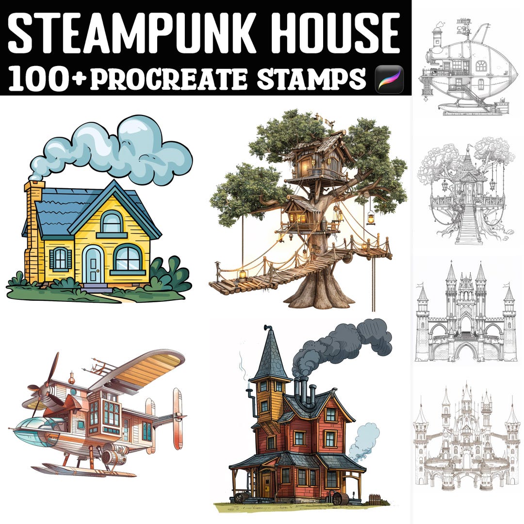 100+ Steampunk House Procreate Stamps | Procreate Brushes | Instant ...