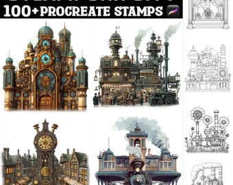 100+ Steampunk City Procreate Brush Set | Procreate Stamp Brushes ...