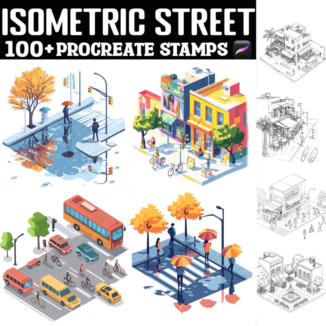 100+ Isometric Street Scene Stamps | Procreate Brushes | Instant ...