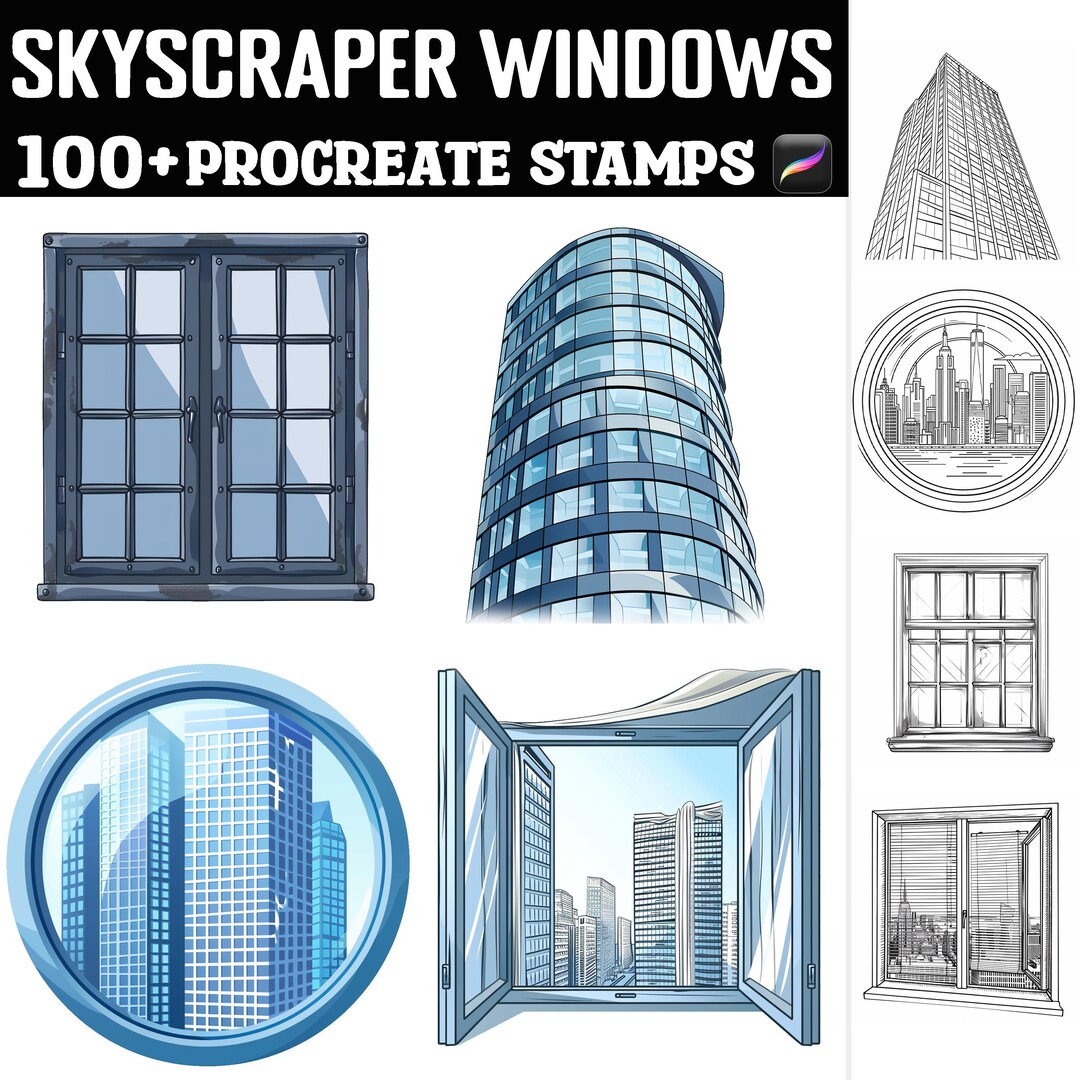 100+ Skyscraper Windows Procreate Stamps | Procreate Brushes | Instant ...