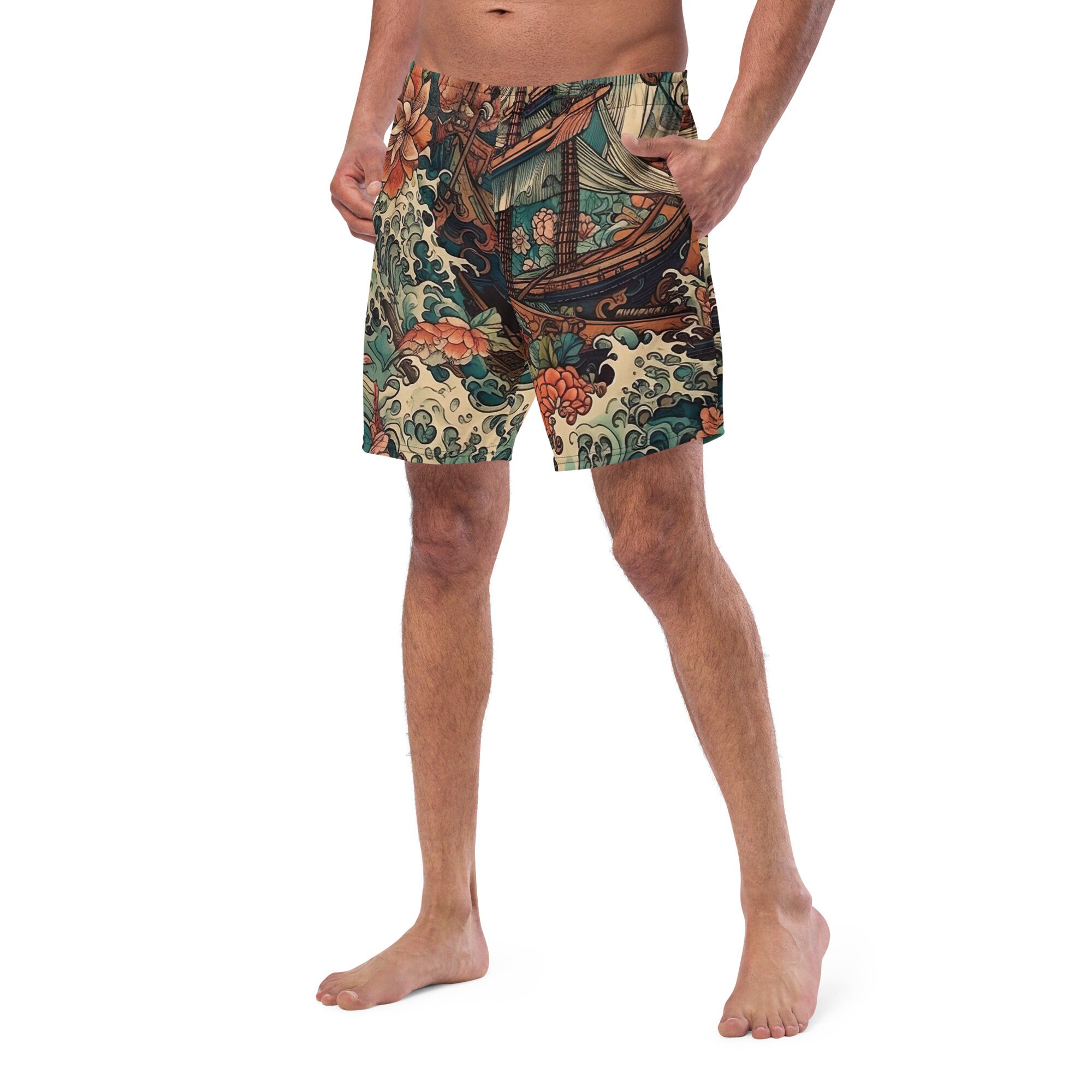 Japanese Tattoo Style Wave and Ship Men's Swim Trunks - Etsy