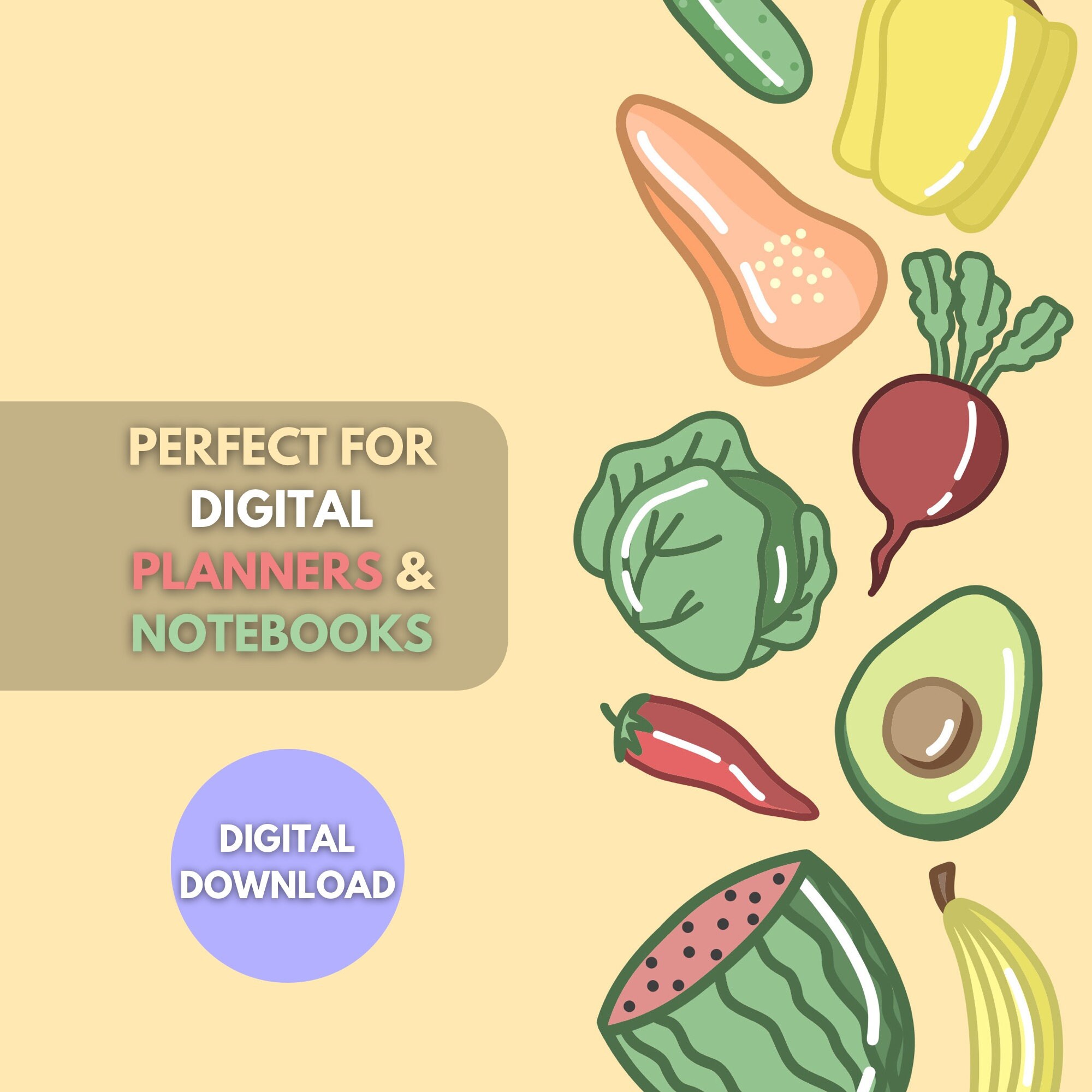 Fruits &amp; Veggies Digital Sticker Pack, PNG Stickers, Fruits/veggies ...